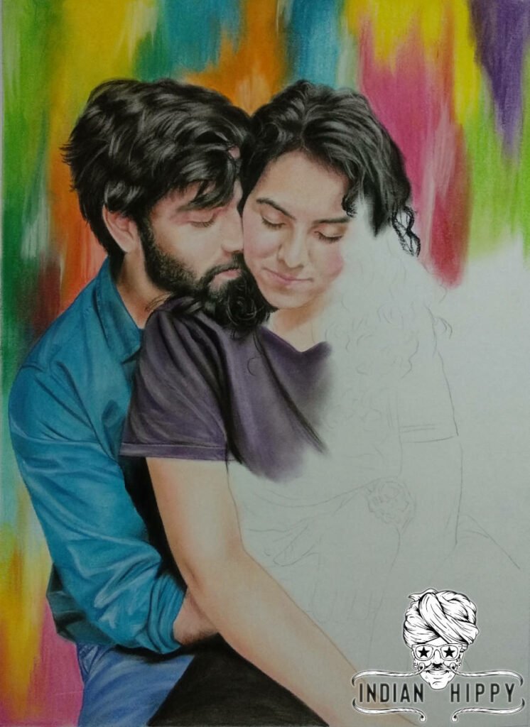 Color pencil sketch handmade by charcoal portrait drawing artists in India